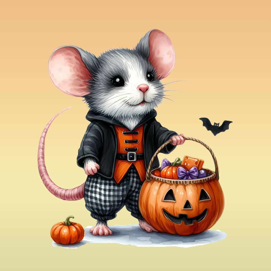 Watercolor Halloween Mouse Clipart: Transparent Images (digital ...