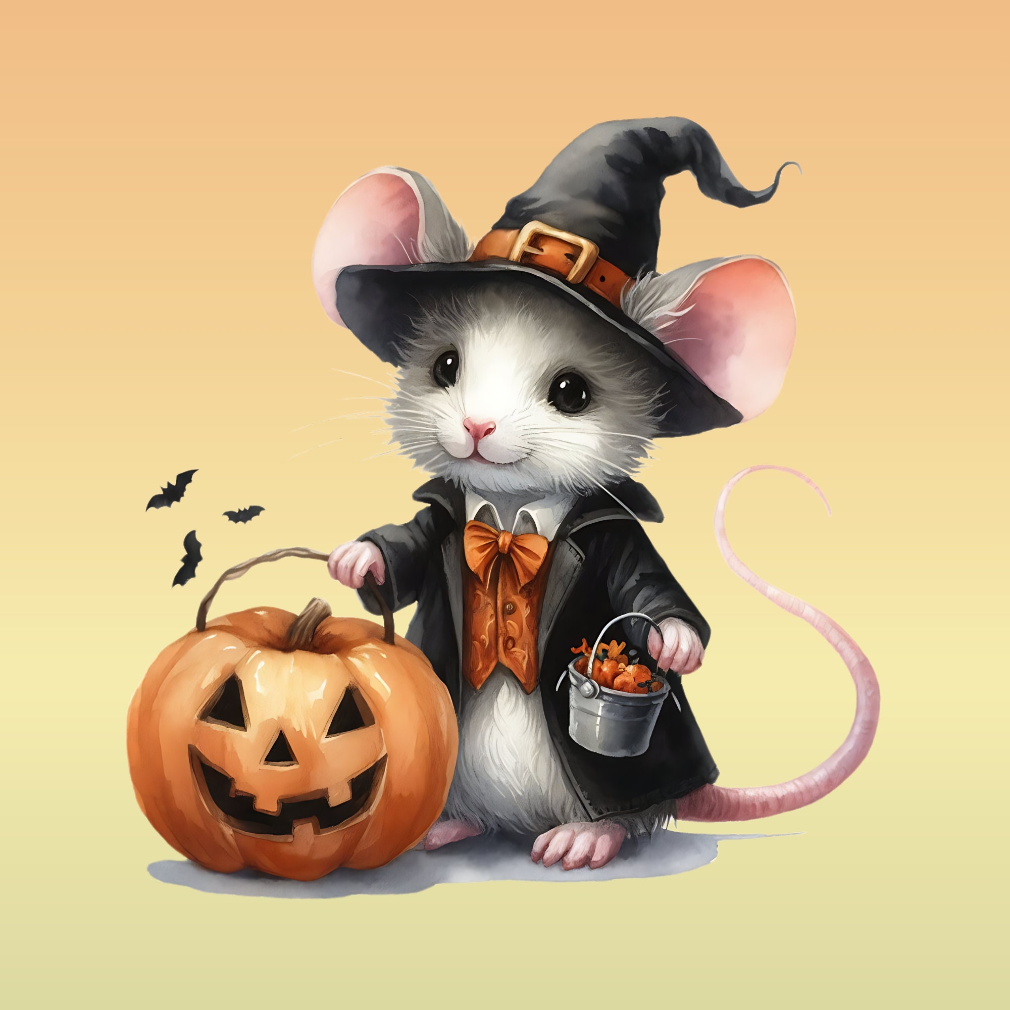 Watercolor Halloween Mouse Clipart: Transparent Images (digital ...
