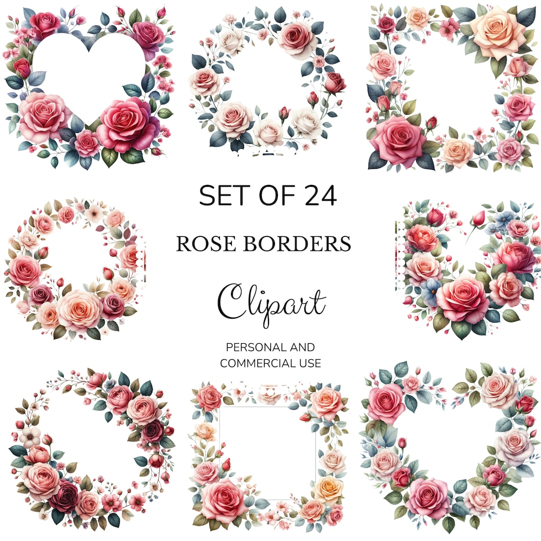 Rose Flower Frame Clip Art. Instant Digital Download. Transparent ...