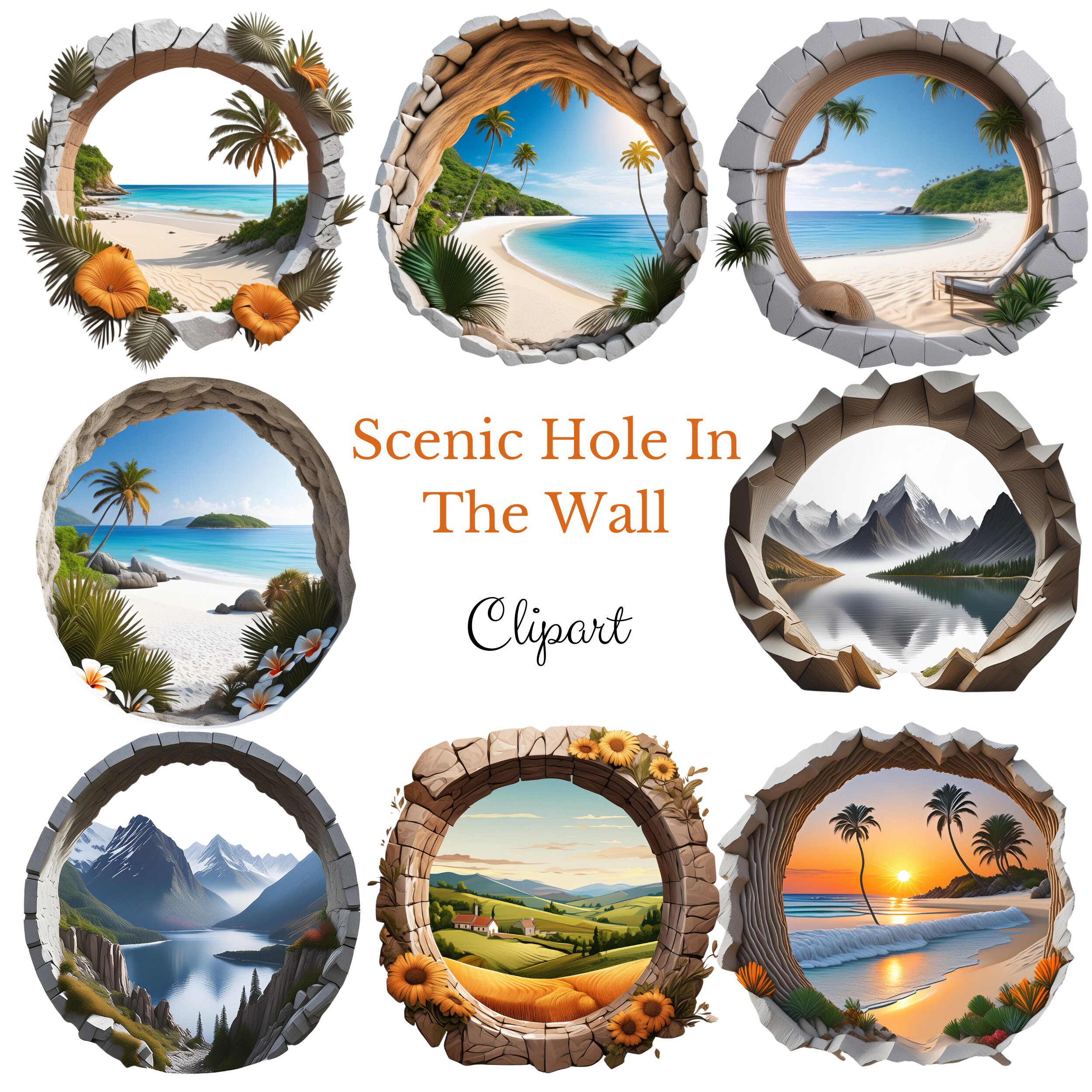 Scenic Hole in the Wall Clip Art. Transparent Digital Download - Etsy