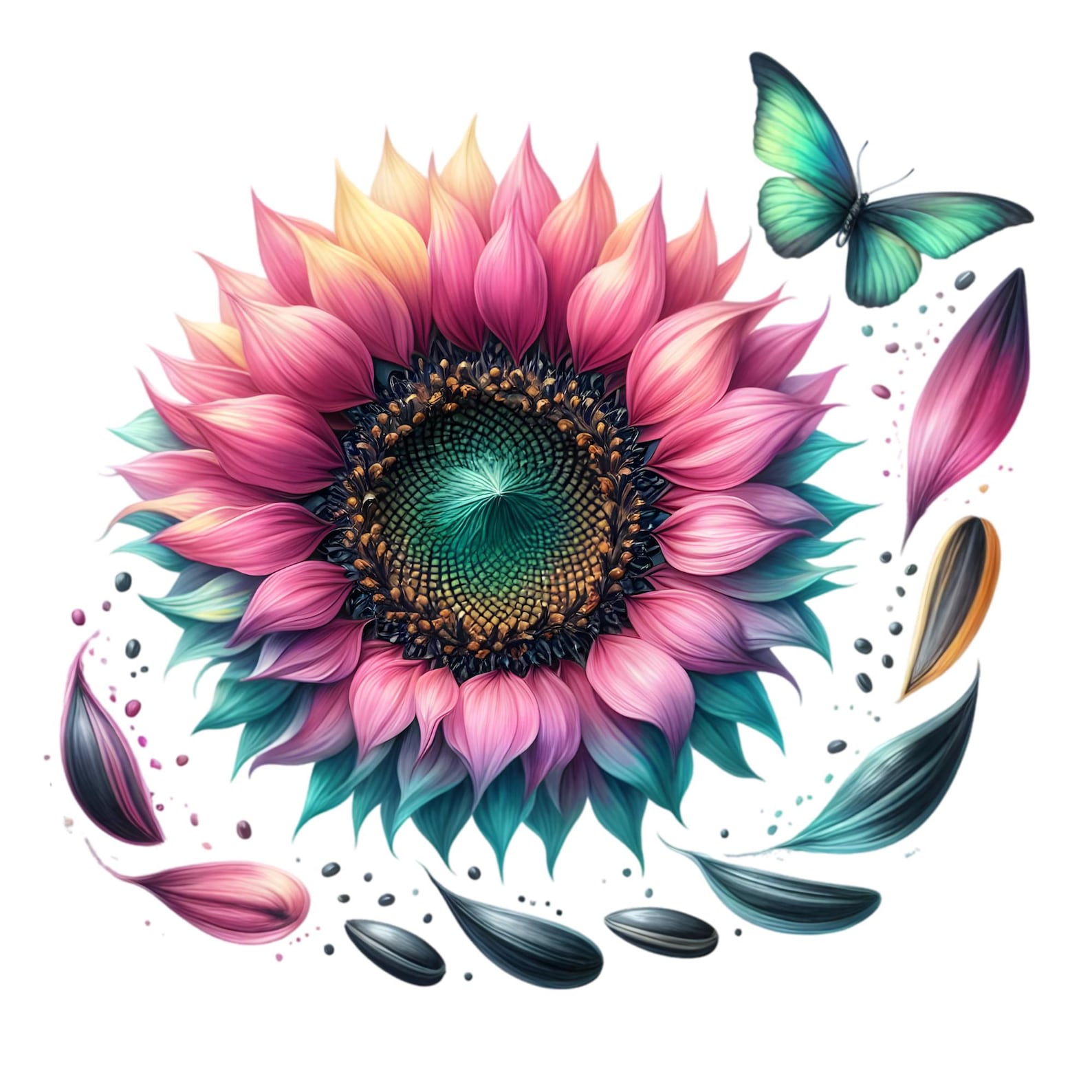Rainbow Sunflower Clipart. Printable Watercolour Images. Florals ...