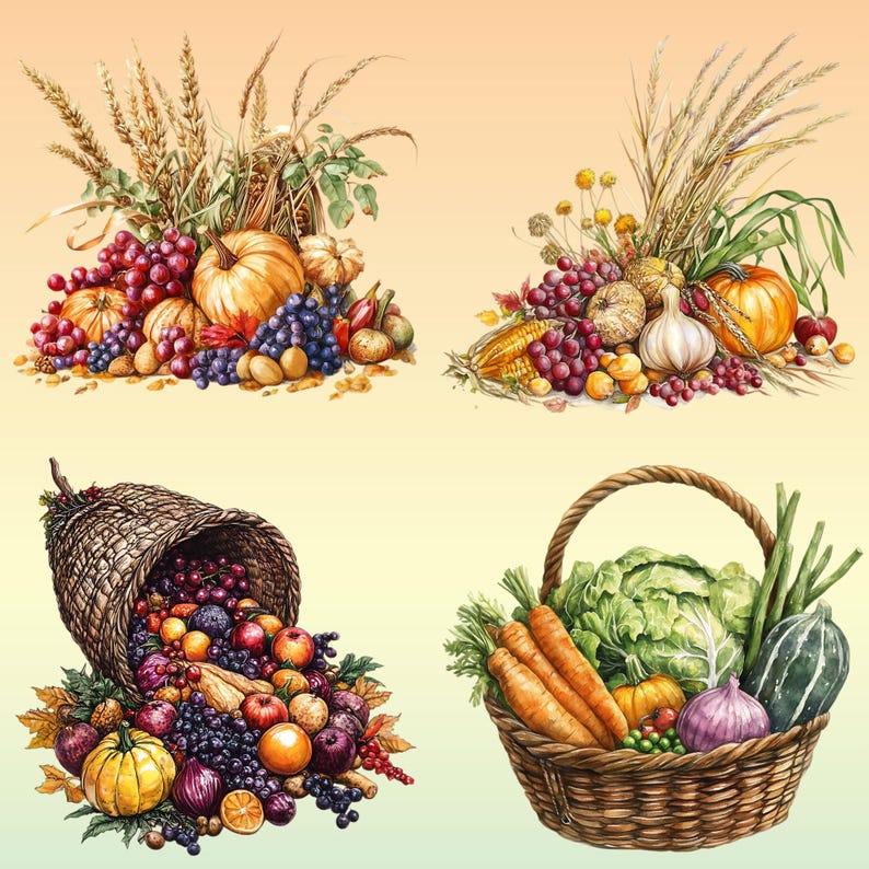 Harvest Time Clip Art.watercolour. 22 Transparent Images. Commercial ...