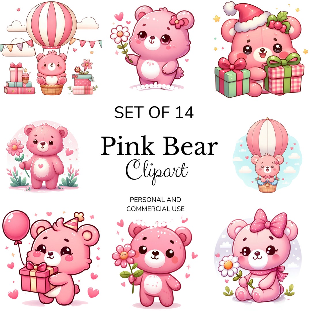 Pink Bear Clip Art Pack. Transparent Digital Download - Etsy