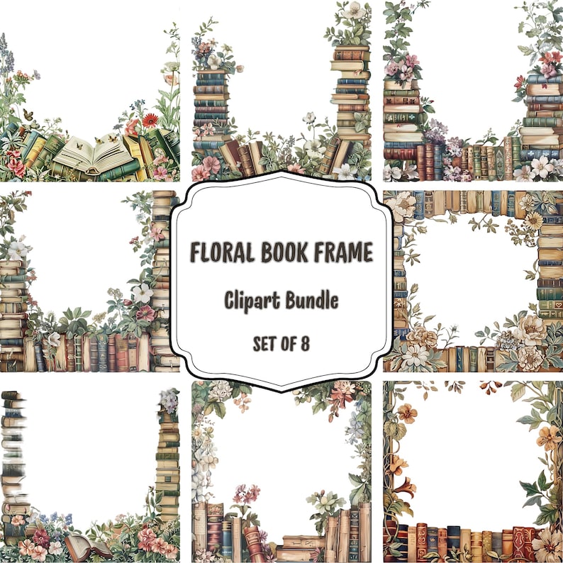 Floral Book Frame Clip Art. 8 Transparent Images. Commercial Use ...