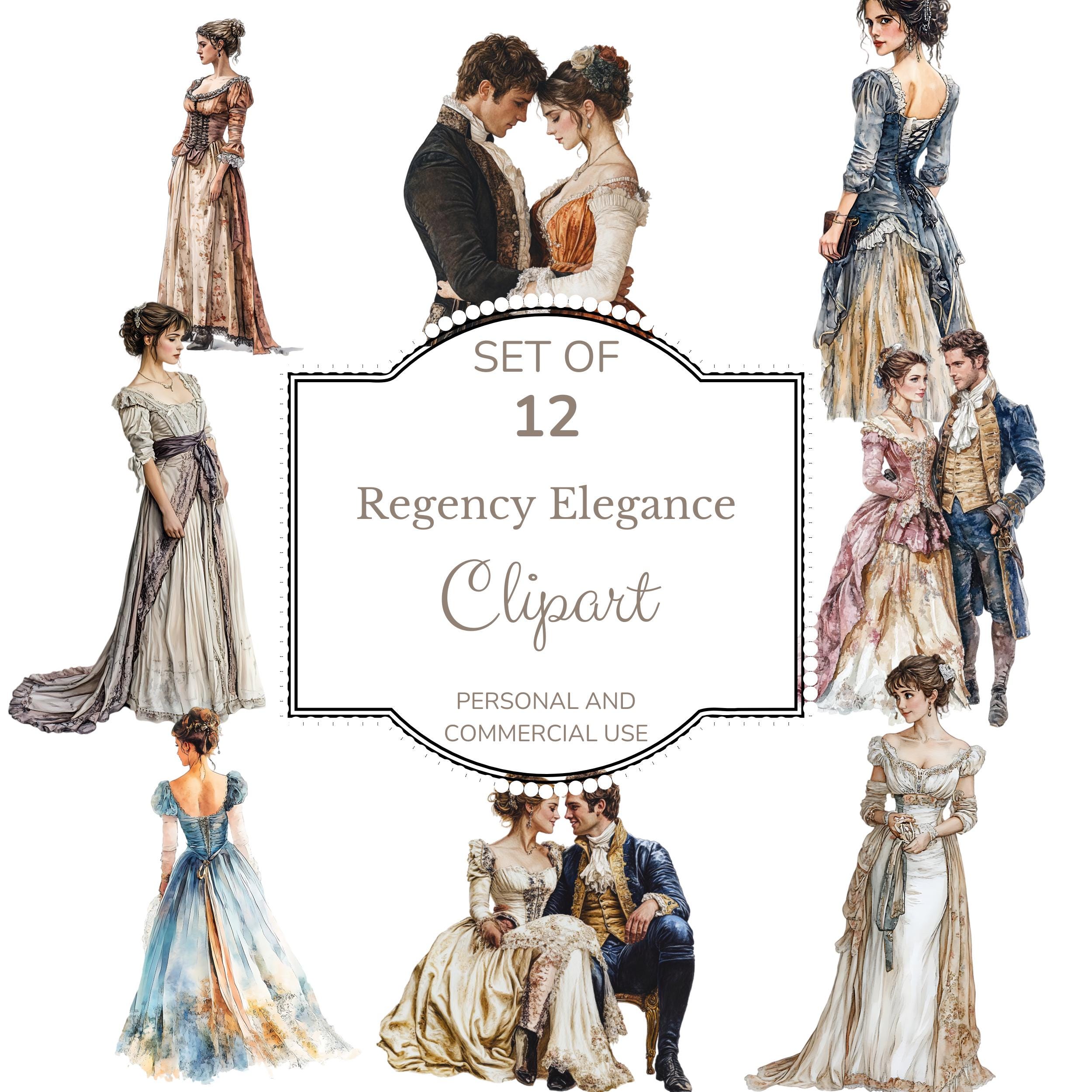 Regency Elegance Clip Art. Watercolour. Commercial Use. Transparent ...