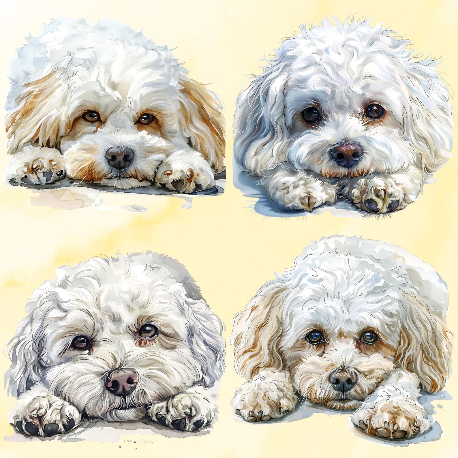 Sleepy Cavachon Clip Art. Watercolour. High Resolution Images ...