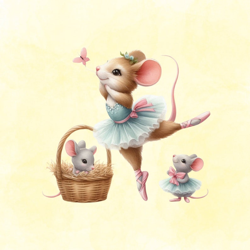 Ballerina Mouse Clip Art Pack. Transparent Background, Instant Digital ...