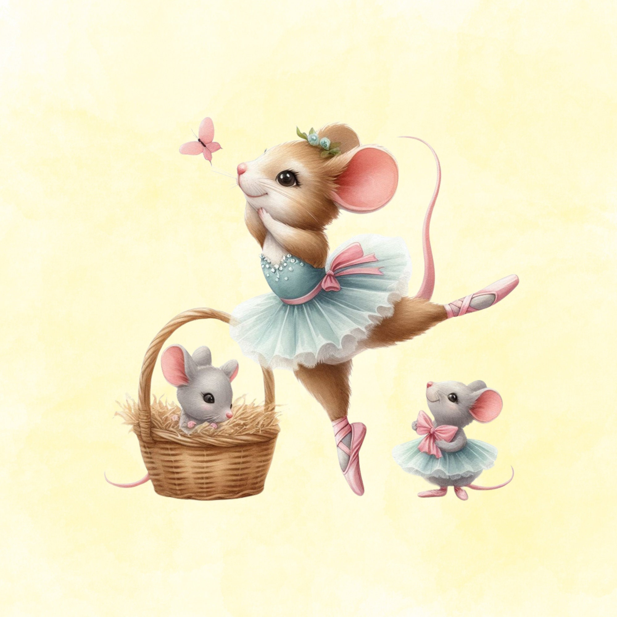 Ballerina Mouse Clip Art Pack. Transparent Background, Instant Digital ...
