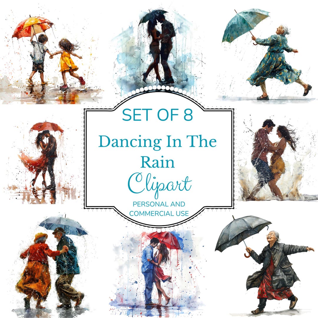 Dancing in the Rain Clip Art. Watercolour.craft Supply. Transparent ...