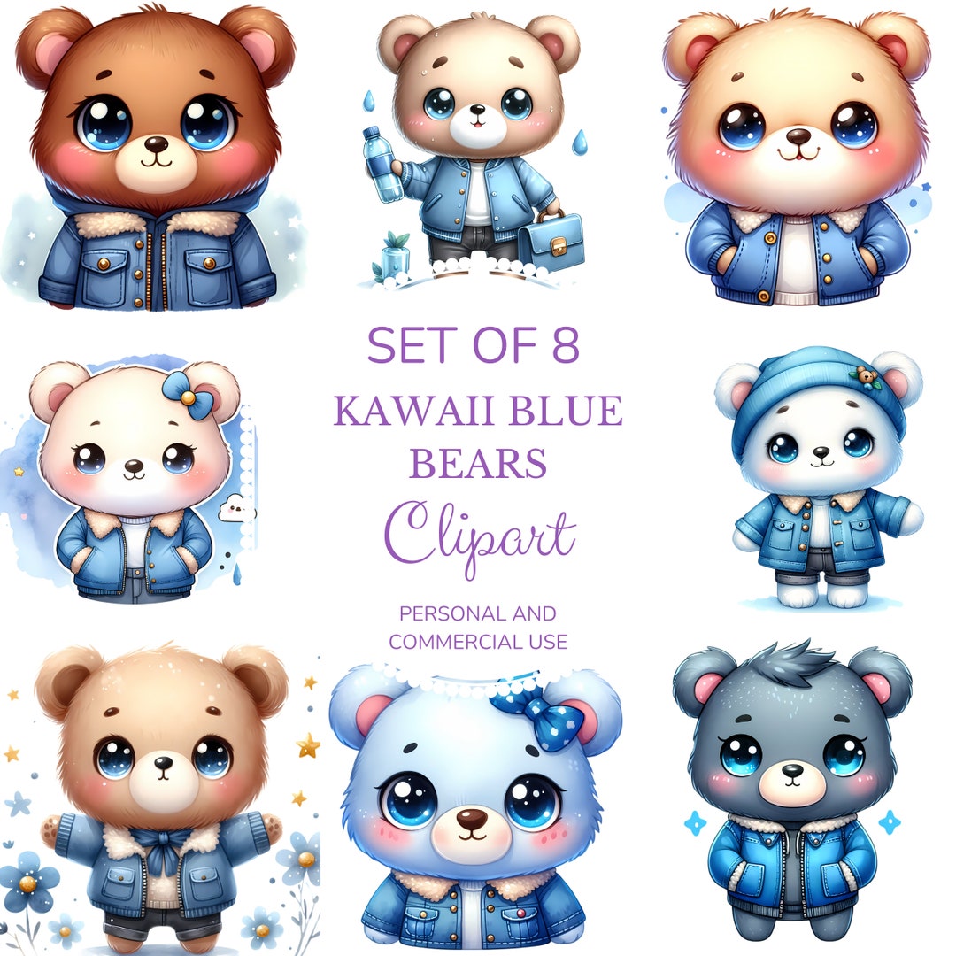 Kawaii Blue Bear Clipart. High Quality. Commercial Use. Transparent ...