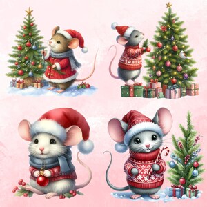 Christmas Mouse Clipart. Watercolour. High Quality. Transparent Images ...