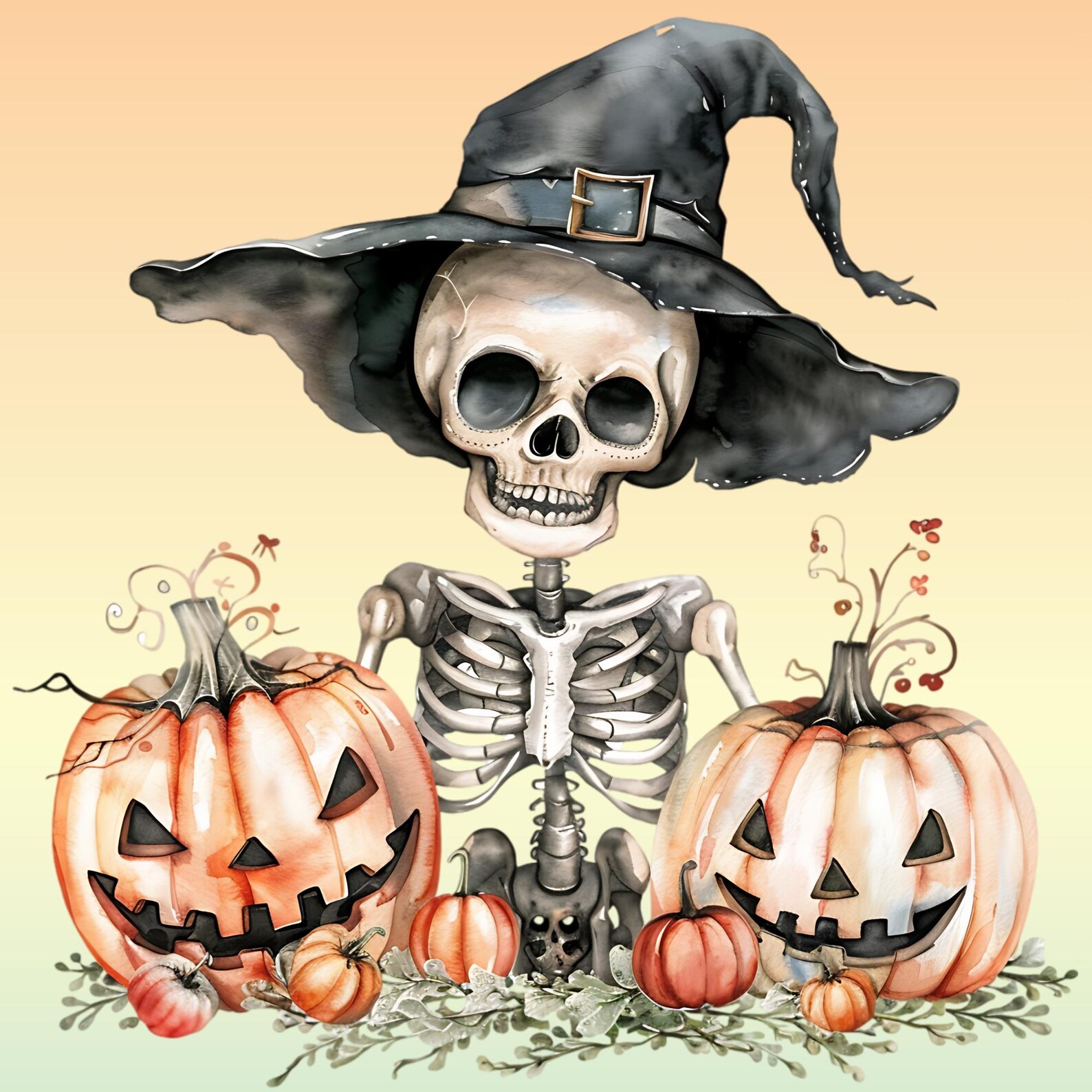Halloween Skeleton Clip Art, Watercolour. Craft Supplies. Transparent Image. Commercial Use ...