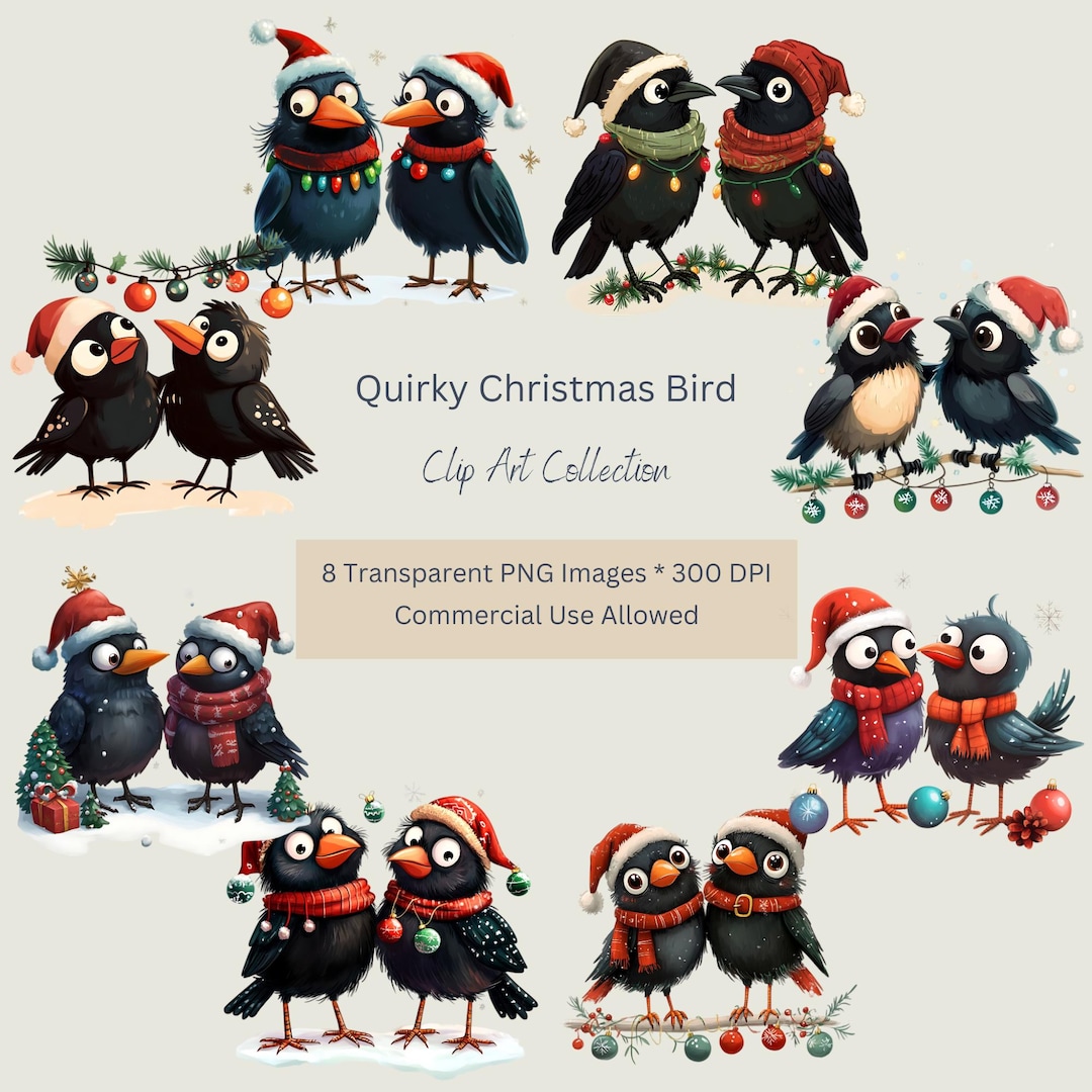 Quirky Christmas Bird Clip Art. Christmas. Funny Birds. Commercial Use ...