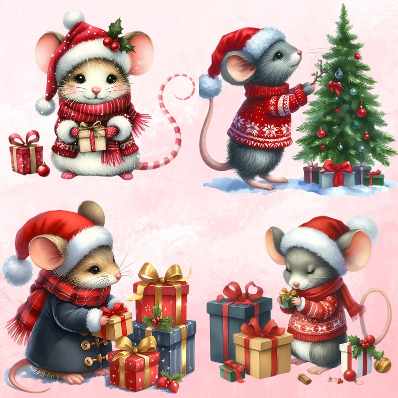 Christmas Mouse Clipart. Watercolour. High Quality. Transparent Images ...