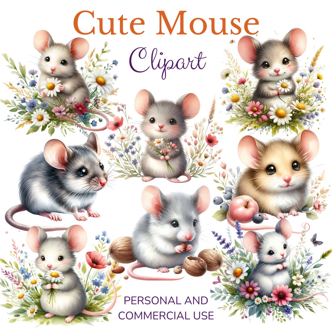 Cute Mouse Clip Art. 12 Transparent Images. Instant Digital Download - Etsy