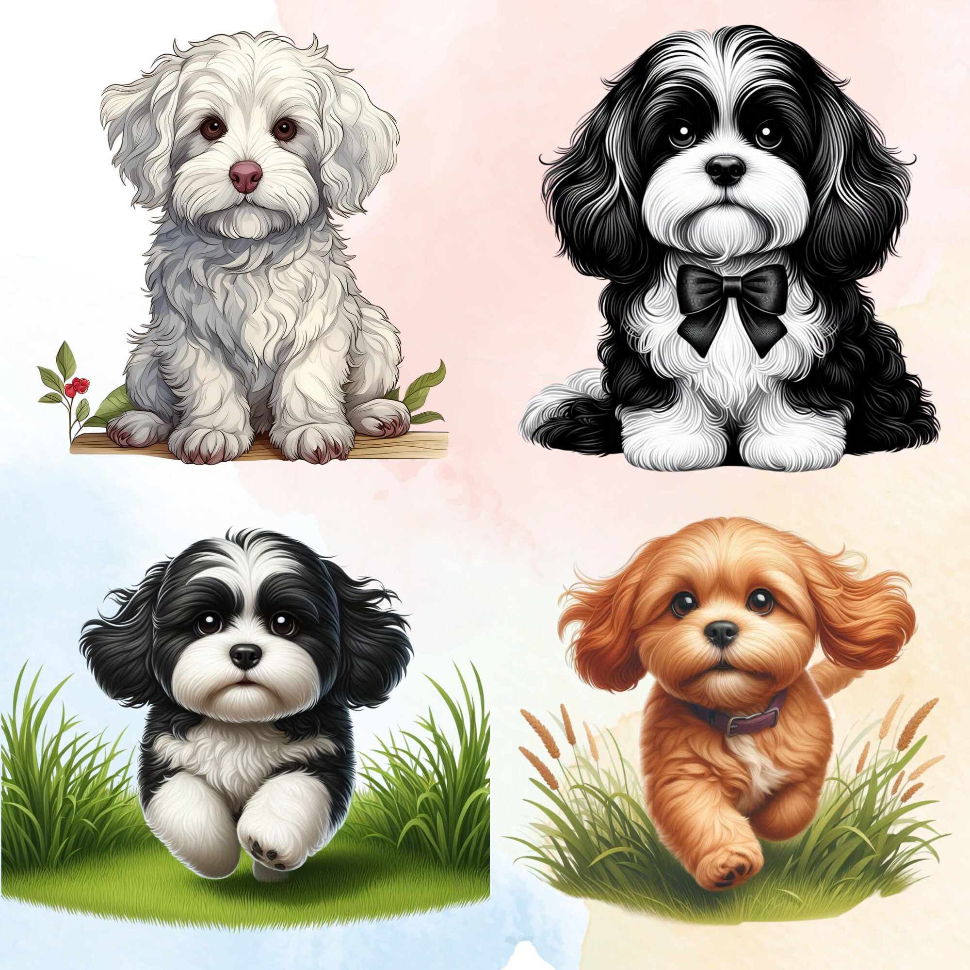 Cavachon Clip Art Pack. Transparent Digital Downloads - Etsy