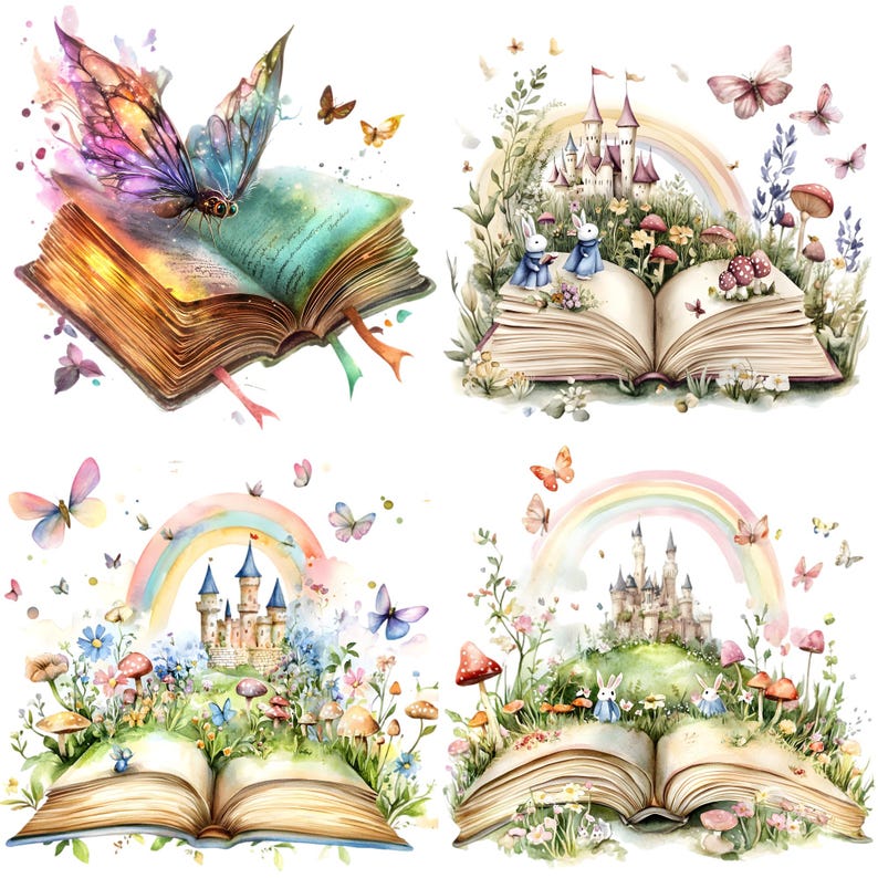Fairy Tale Book Clipart: Watercolor Story Illustrations (digital ...