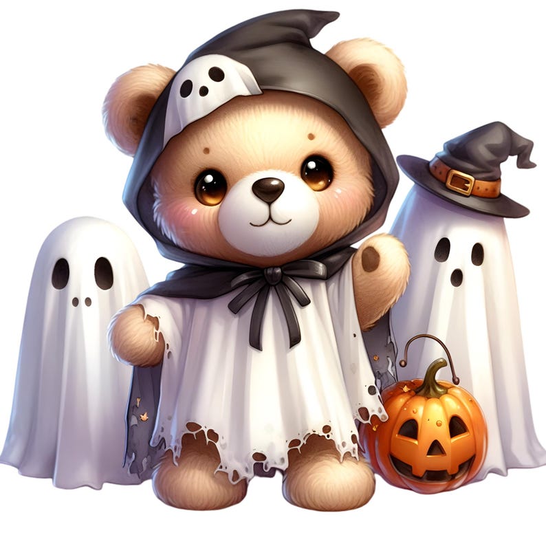 18 Cute Halloween Bear Clipart. Printable Watercolour Downloads ...