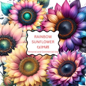 Rainbow Sunflower Clipart. Printable Watercolour Images. Florals ...