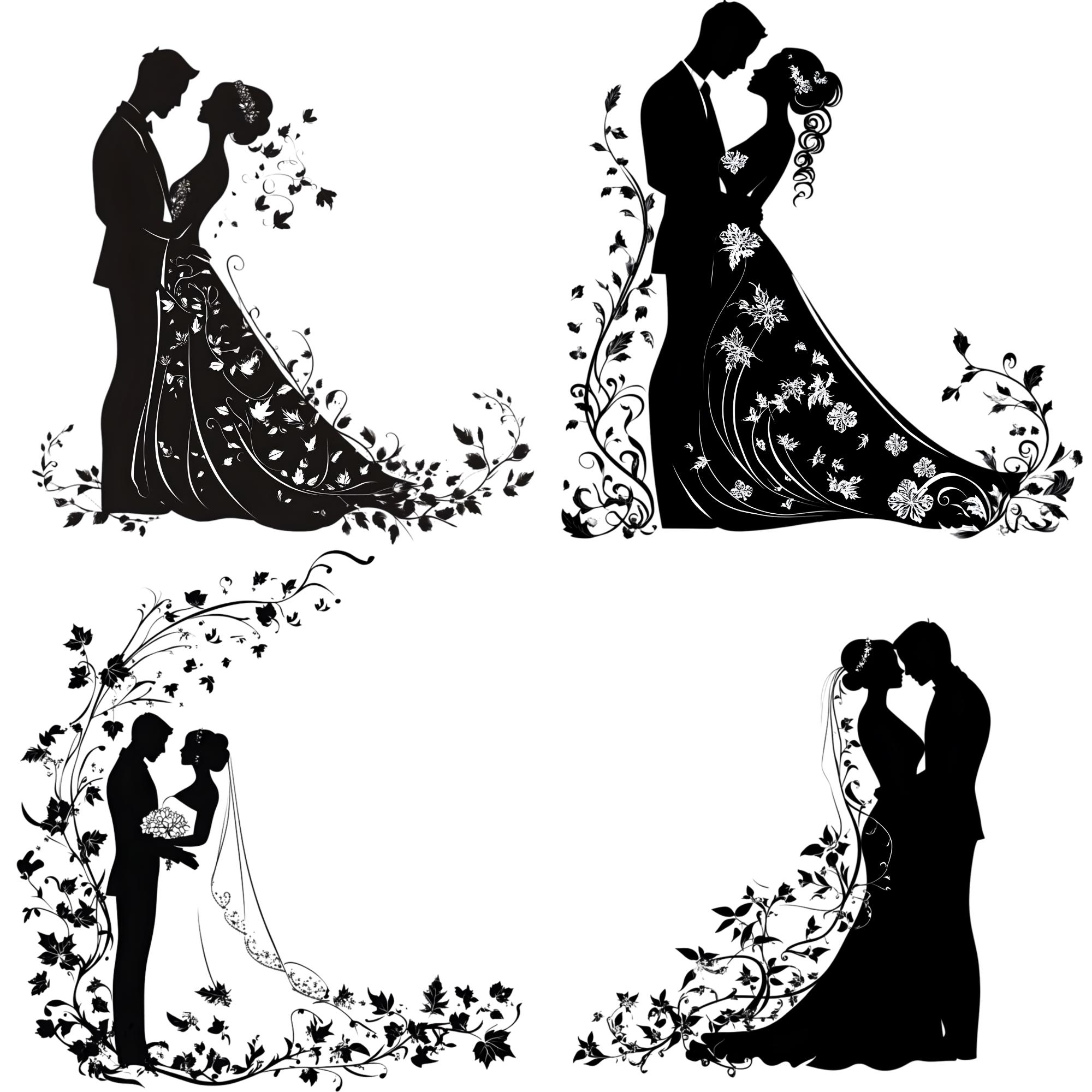 Wedding Silhouette Clipart: Watercolor Style, Commercial Use (PDF ...