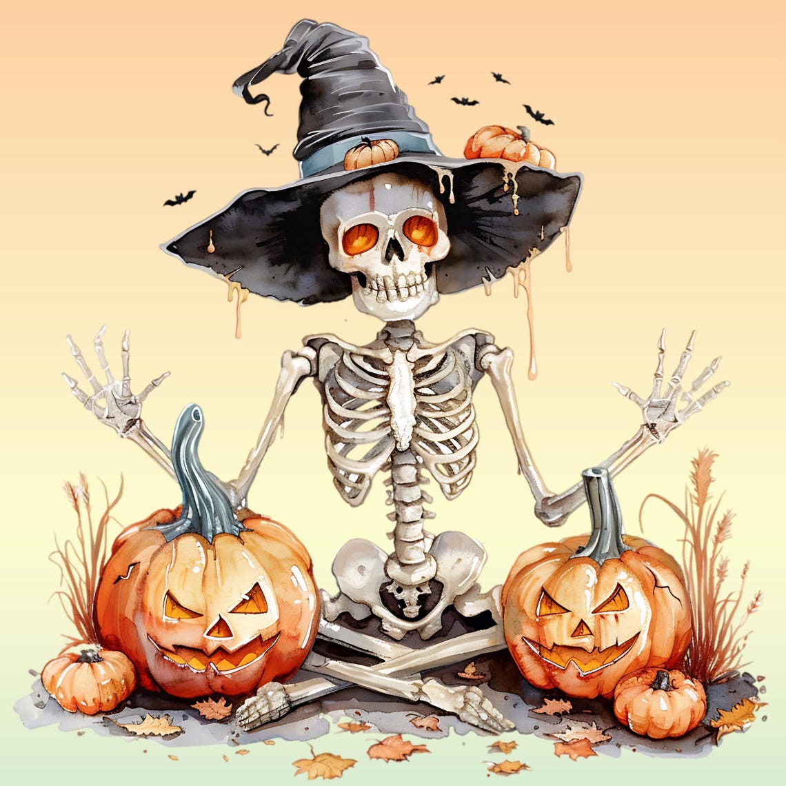 Halloween Skeleton Clip Art, Watercolour. Craft Supplies. Transparent ...