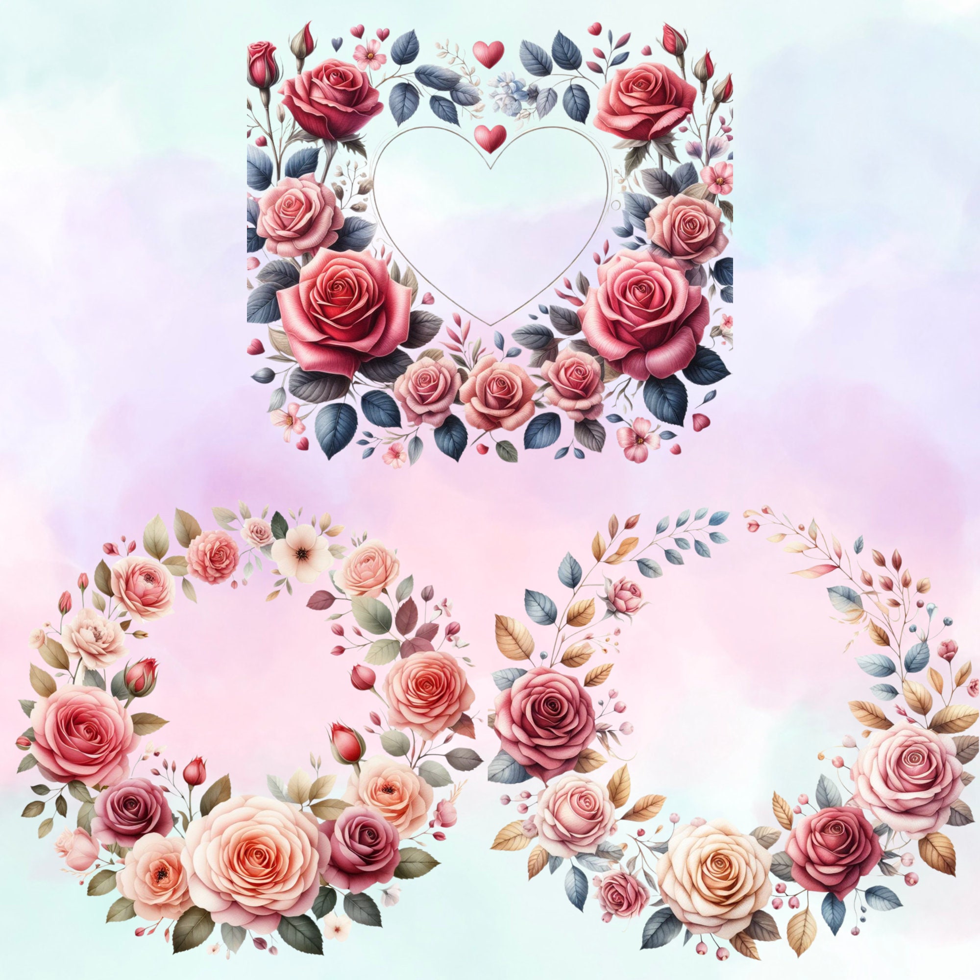 Rose Flower Frame Clip Art. Instant Digital Download. Transparent ...