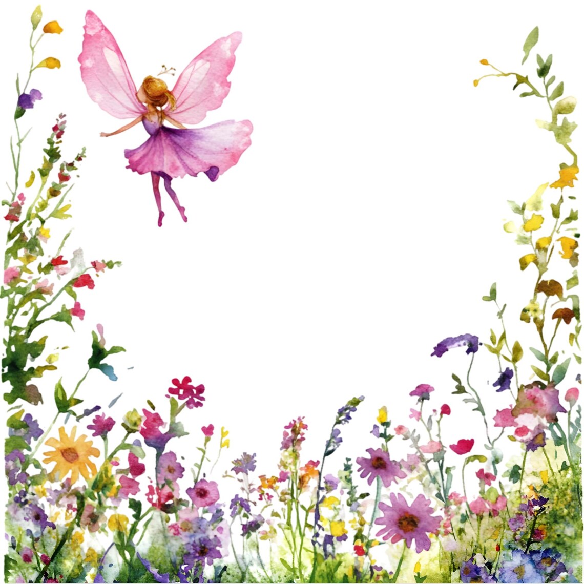 Fairy Garden Border Clipart: Watercolor Floral Images (digital Download ...