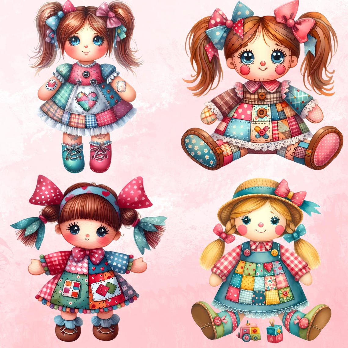 Patchwork Doll Clip Art. Toys. Transparent Image. Commercial Use. Craft ...