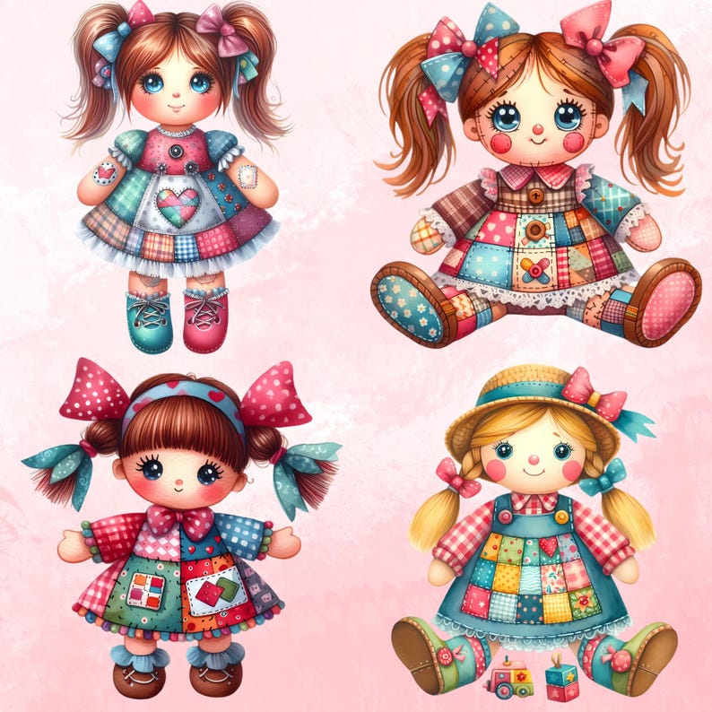 Patchwork Doll Clip Art. Toys. Transparent Image. Commercial Use. Craft ...