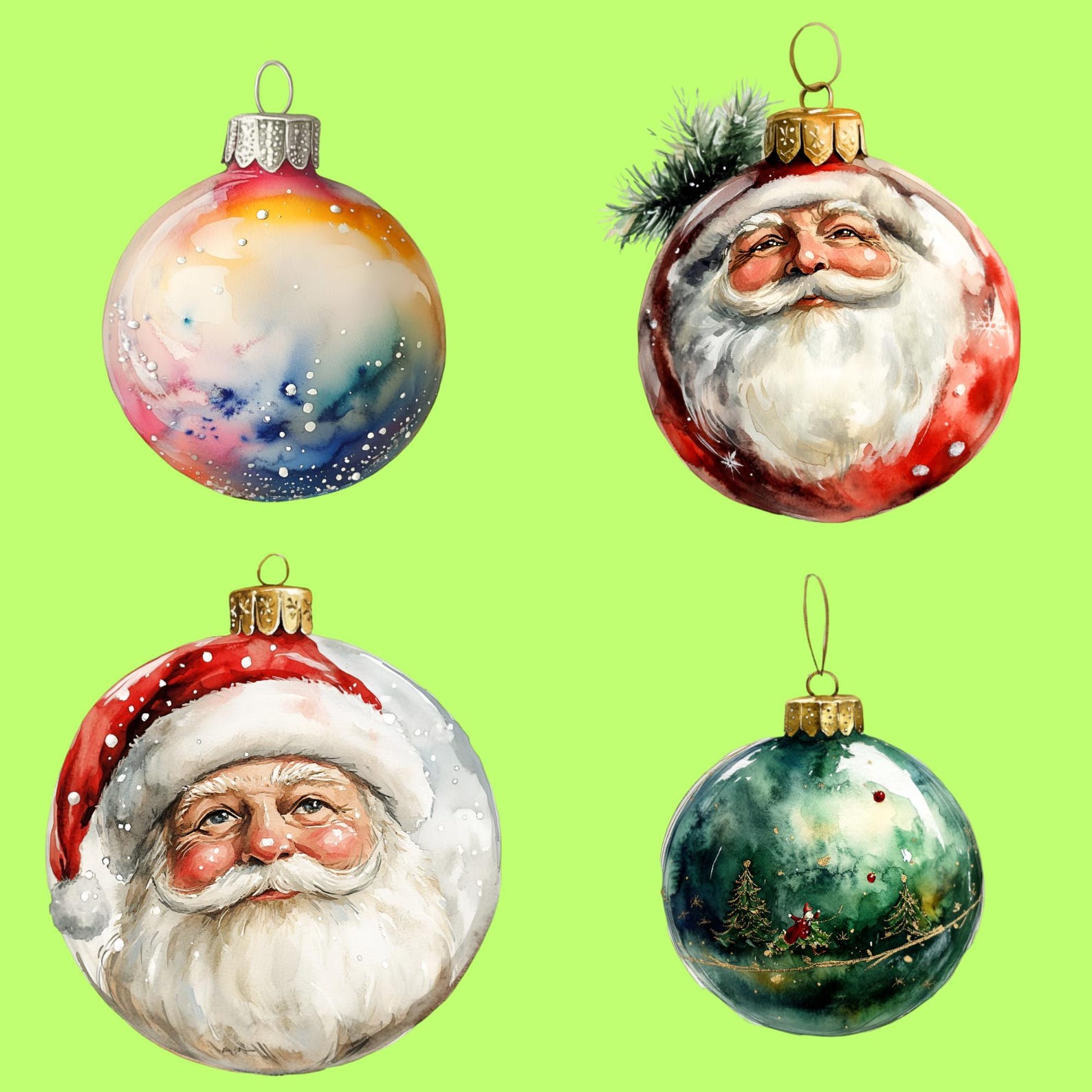 Christmas Tree Bauble Clip Art. Watercolour. Transparent Image ...