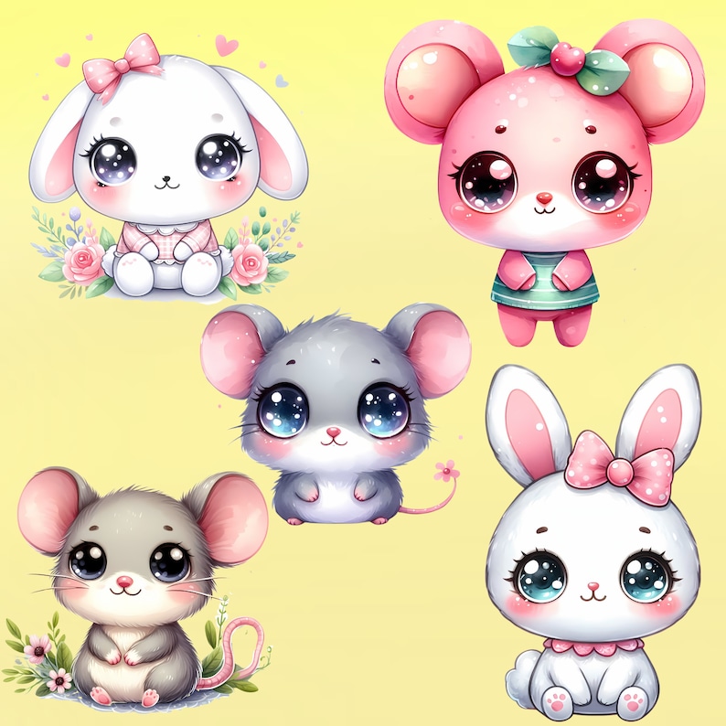 Kawaii Animal Clip Art. Watercolour, Transparent Images. Commercial Use ...