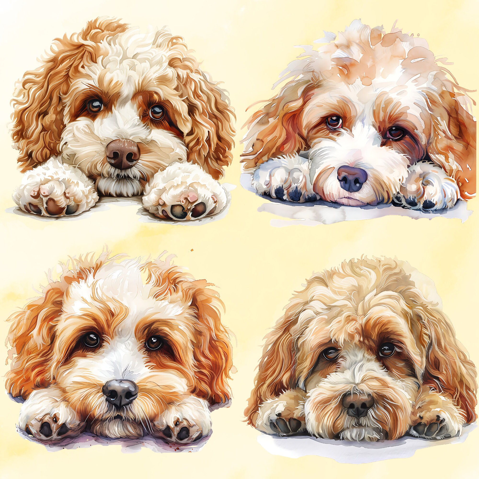 Sleepy Cavachon Clip Art. Watercolour. High Resolution Images ...