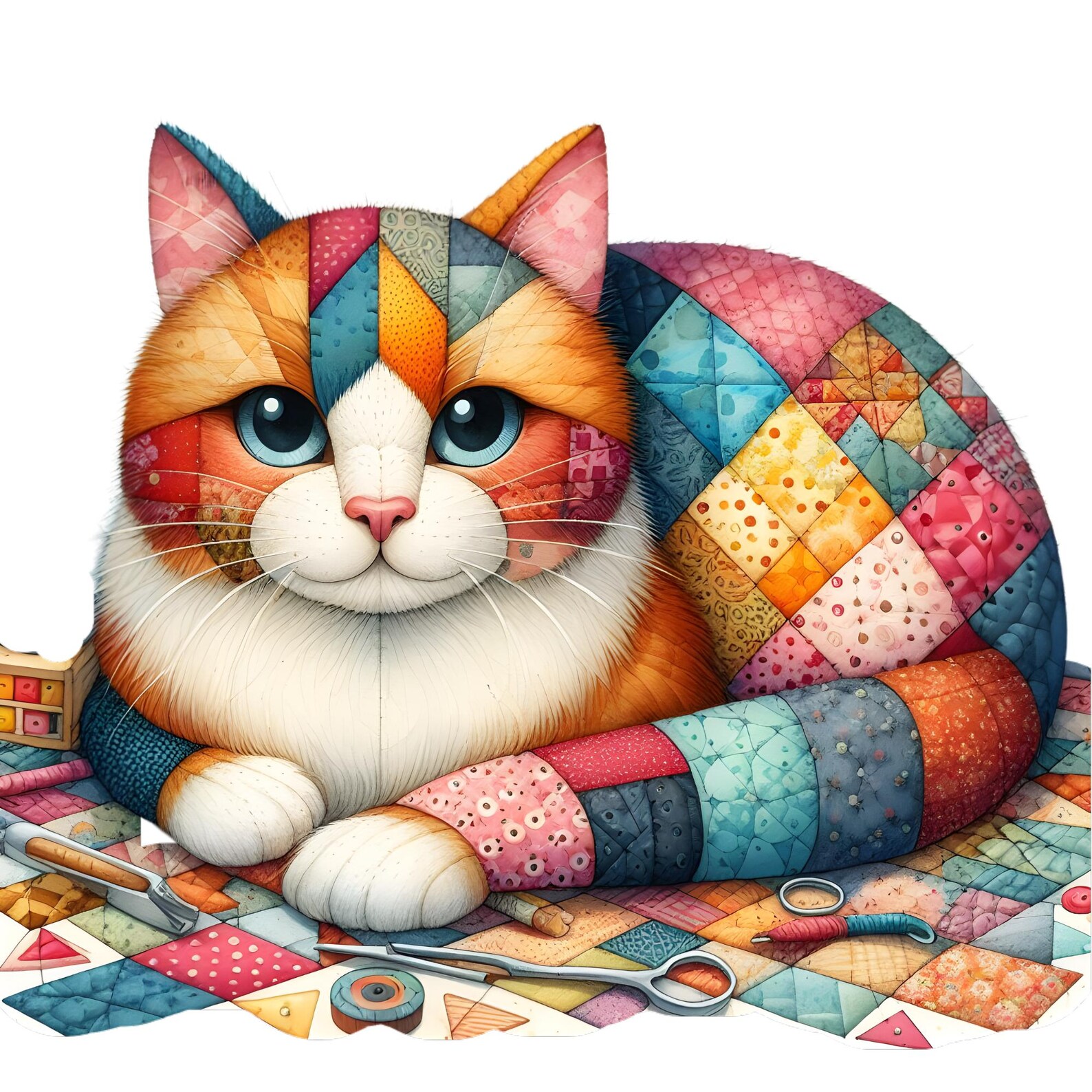 Patchwork Cat Clipart: Watercolor Style, Commercial Use (PDF) - Etsy