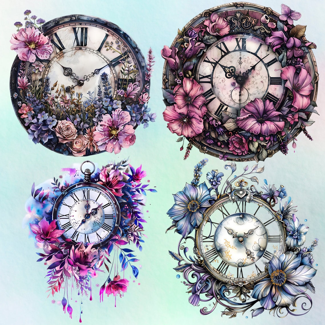 Watercolour Antique Clock Clipart. High Quality. Transparent Images ...