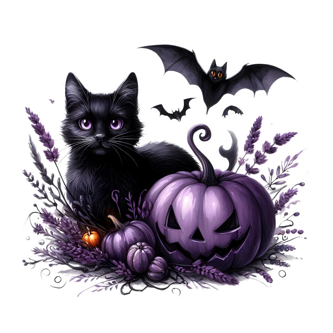 Halloween Black Cat Clipart: Watercolor Style (commercial Use, PDF ...