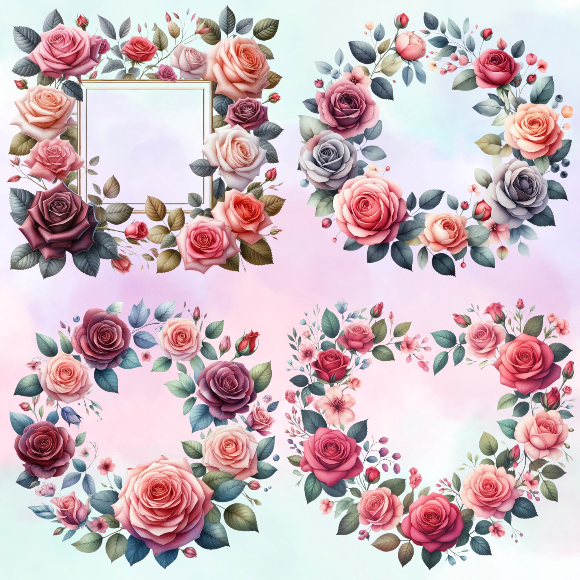 Rose Flower Frame Clip Art. Instant Digital Download. Transparent ...