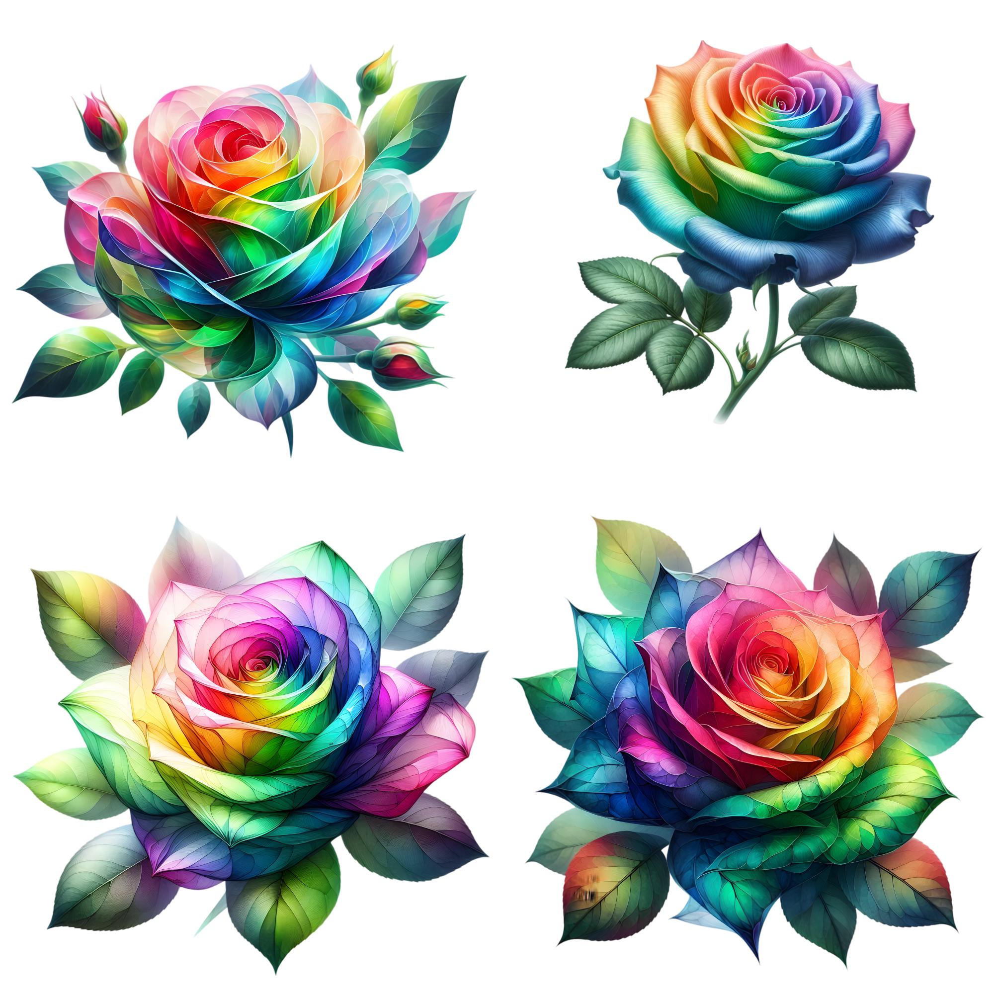 Rainbow Rose Clipart: 12 Watercolor Floral Images (digital Download) - Etsy