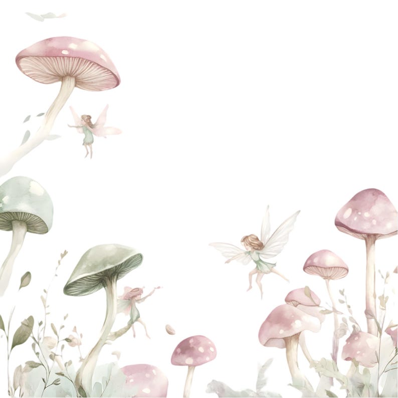 Fairy Garden Border Clipart: Watercolor Floral Images (digital Download ...
