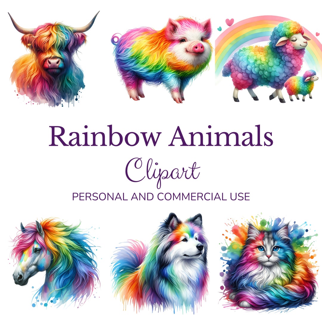 Rainbow Animal Clip Art. 21 Transparent Images. Instant Digital ...