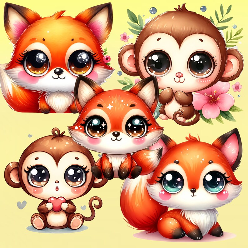 Kawaii Animal Clip Art. Watercolour, Transparent Images. Commercial Use ...