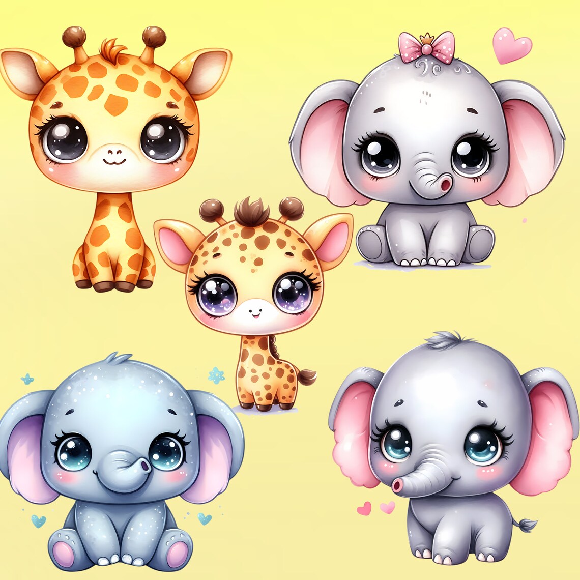 Kawaii Animal Clip Art. Watercolour, Transparent Images. Commercial Use ...