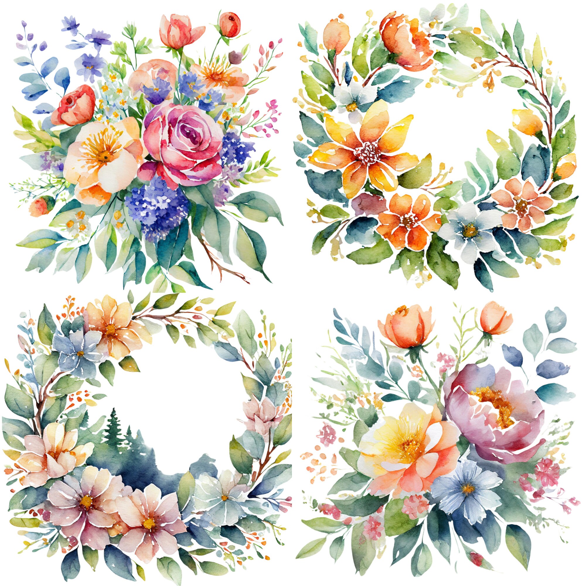 Watercolour Flower Clip Art Pack, Transparent Digital Download - Etsy