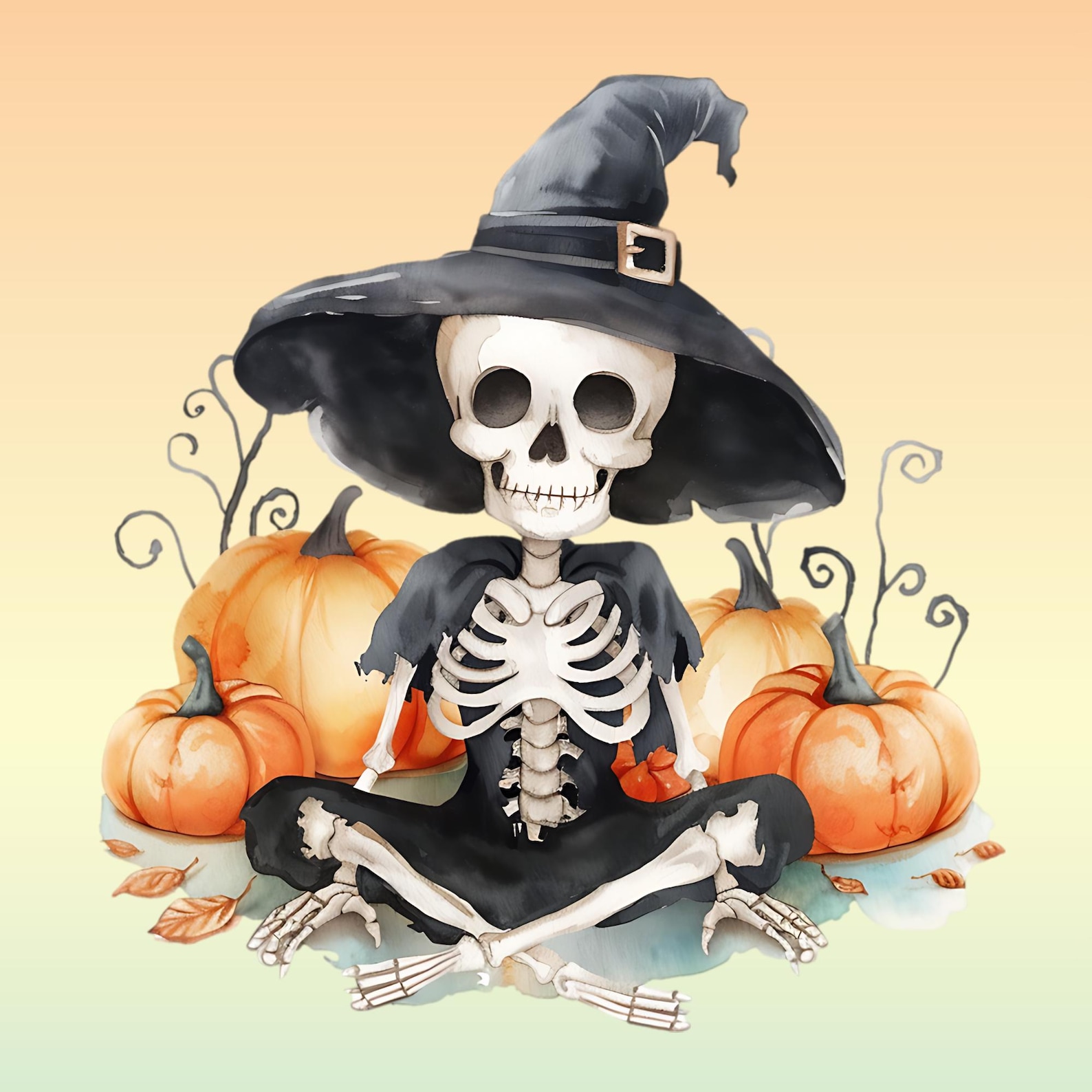 Halloween Skeleton Clip Art, Watercolour. Craft Supplies. Transparent Image. Commercial Use ...