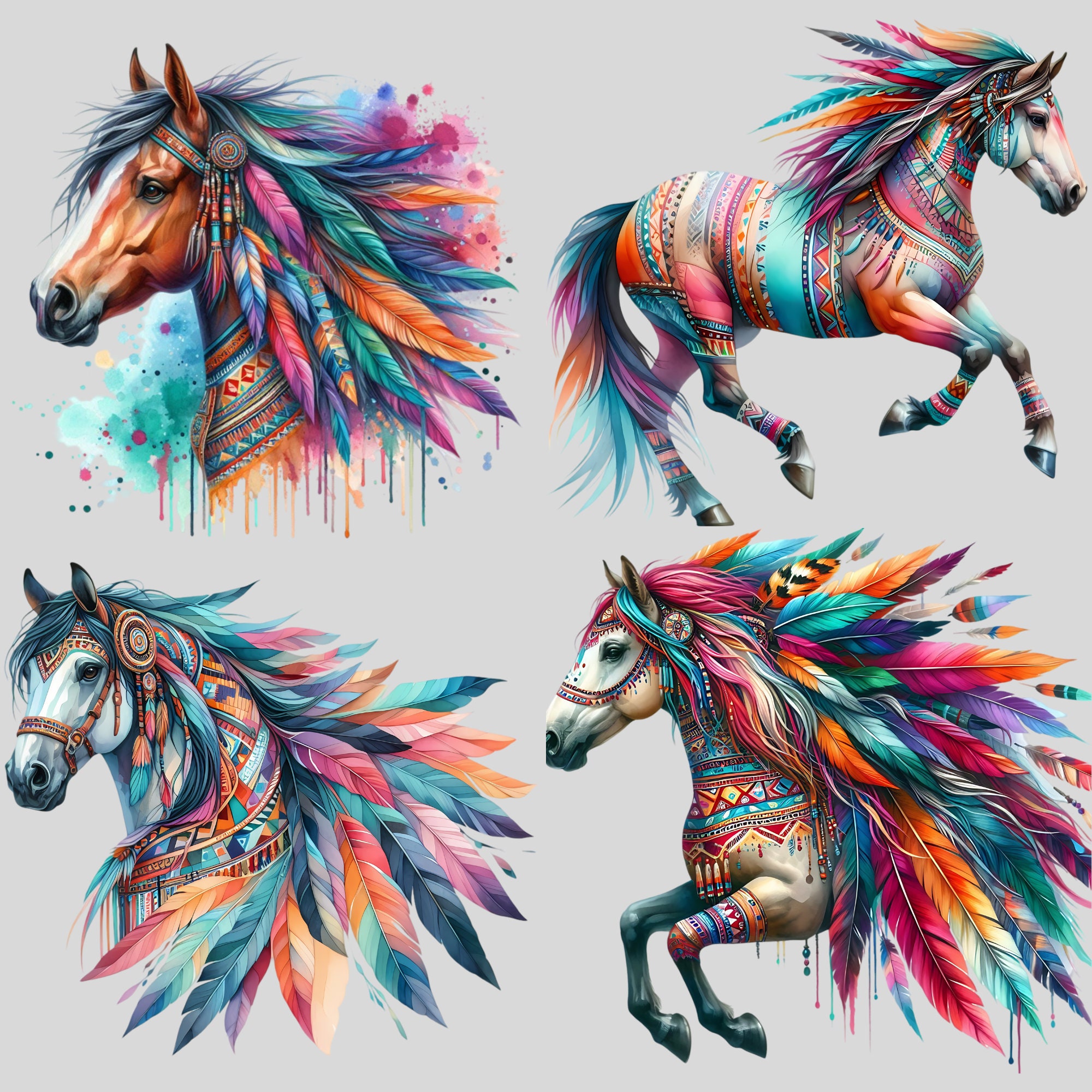 Native American Horse Clip Art. Watercolour. Colourful. Transparent ...