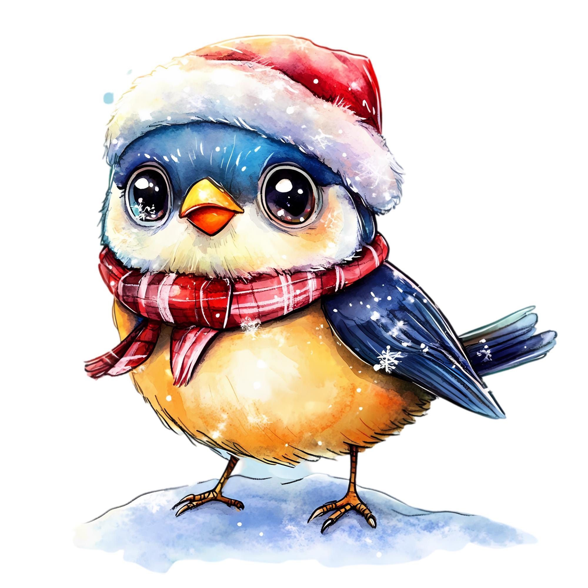 Chibi Christmas Bird Clip Art. Cute Birds. Cartoon Birds. Watercolour ...