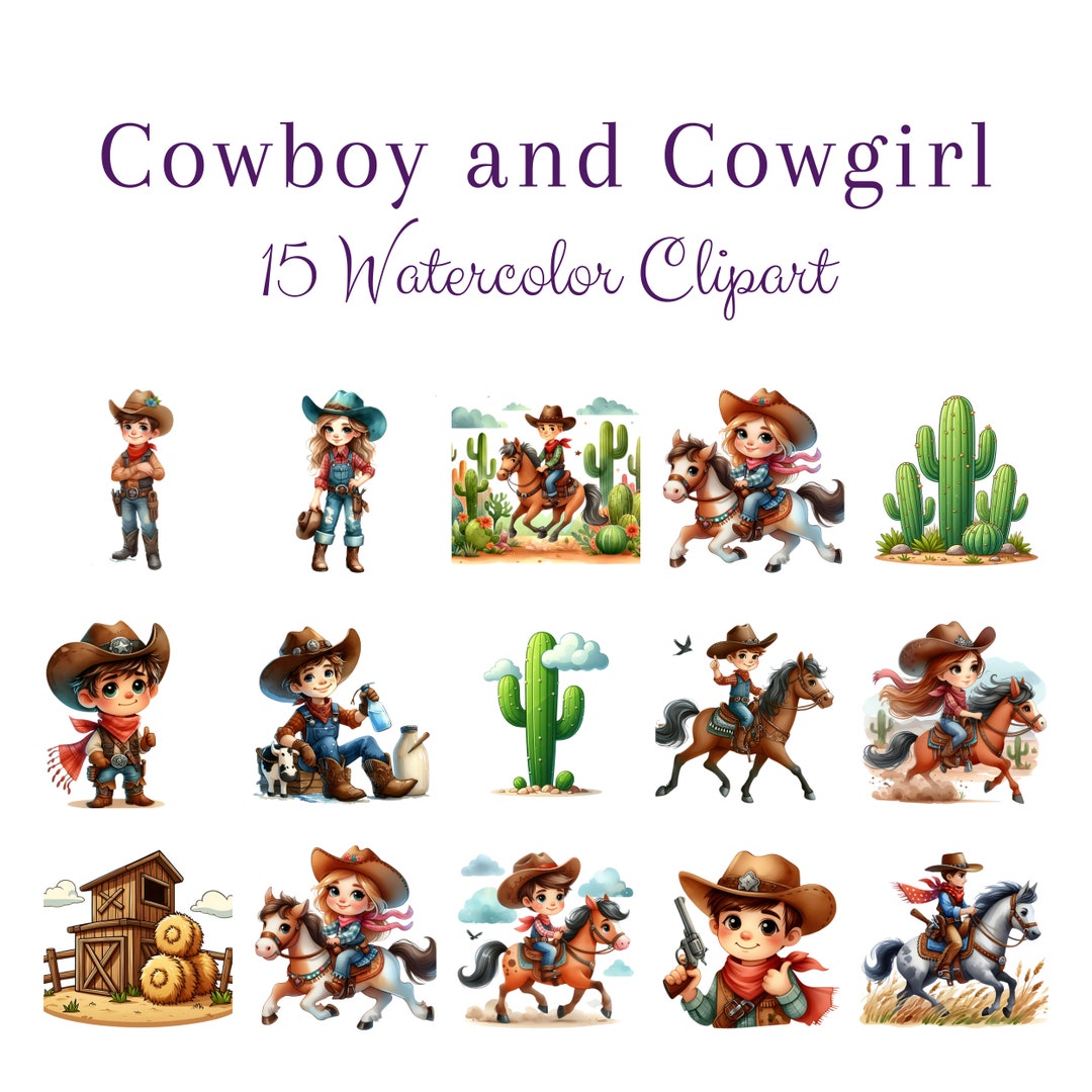 Cowboy and Cowgirl Clip Art. 15 High Quality Transparent Images ...