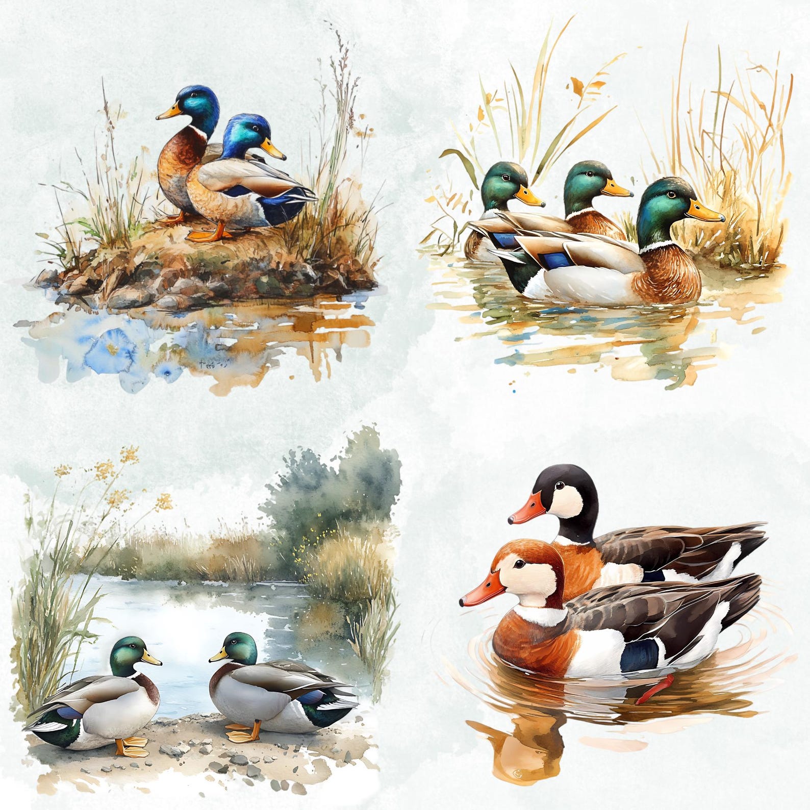 On the Duck Pond Clip Art. Watercolour. Ducks. Waterbirds, Transparent ...