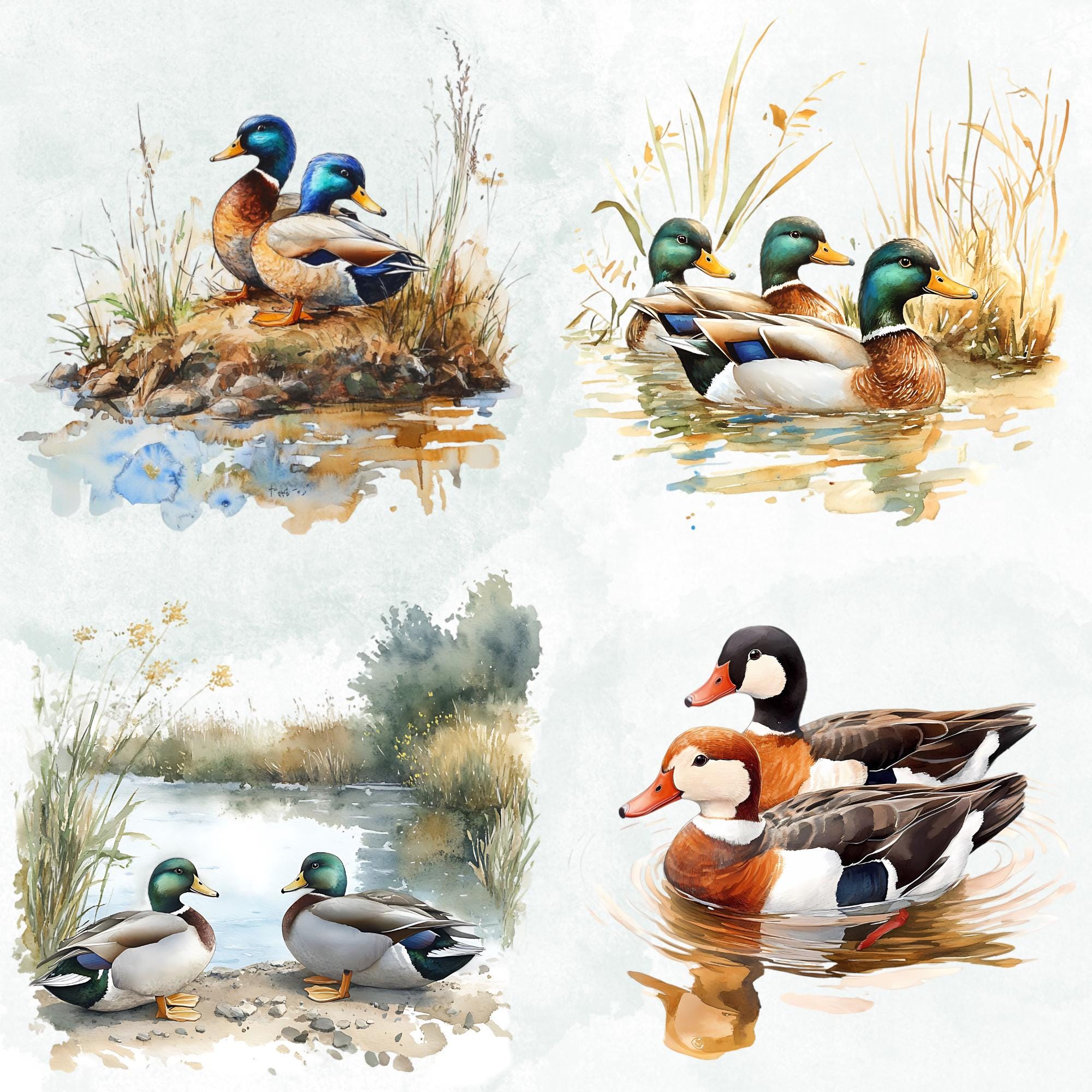 On the Duck Pond Clip Art. Watercolour. Ducks. Waterbirds, Transparent ...