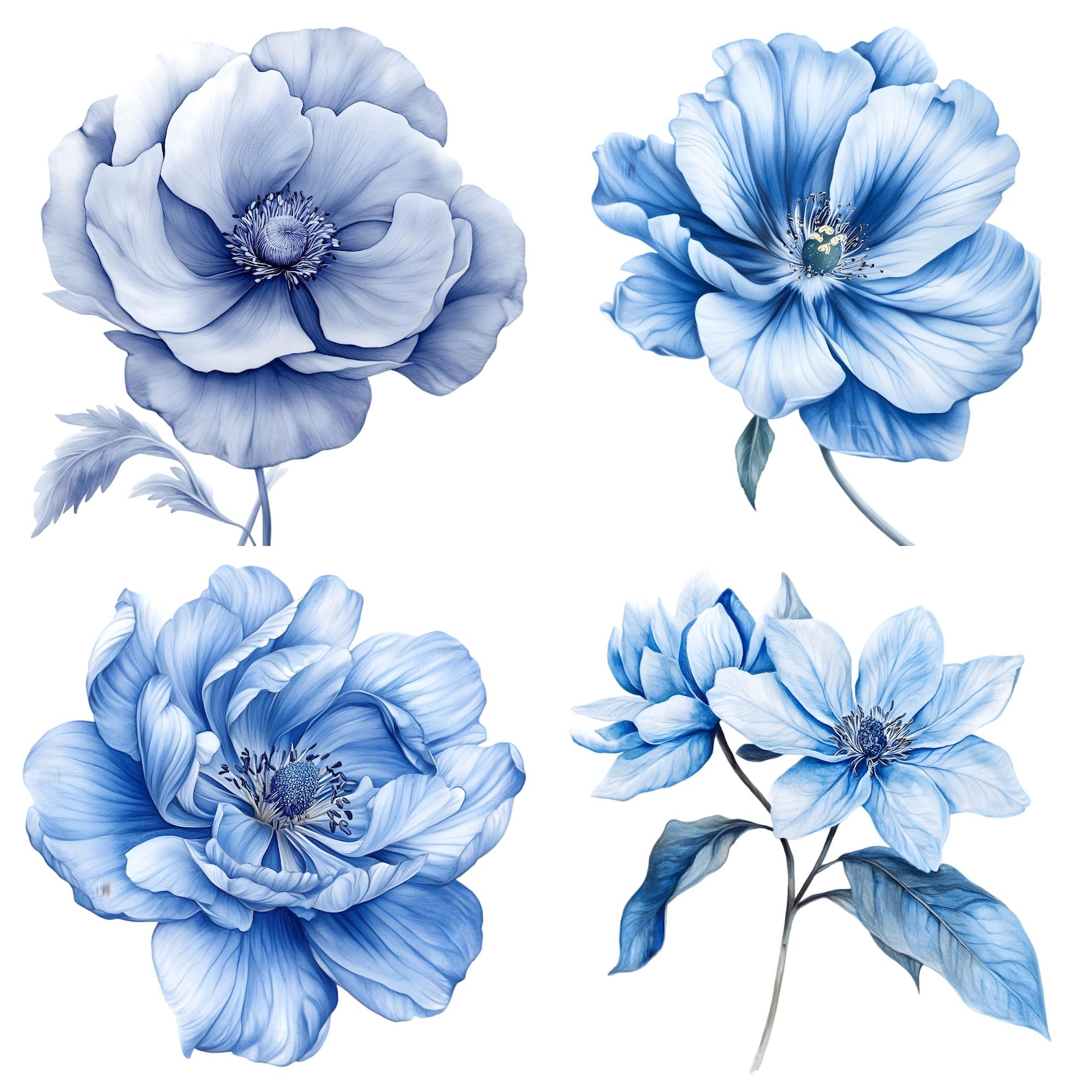 22 Blue Flower Clipart Images. Printable Download. Watercolour ...