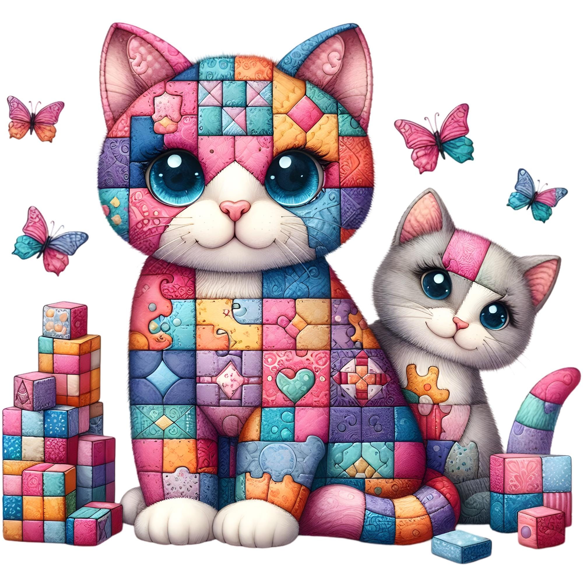 Patchwork Cat Clipart: Watercolor Style, Commercial Use (PDF) - Etsy